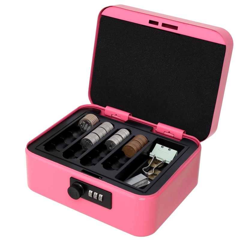 Lysmics 手提げ金庫 会計ケース コインケース 金属製 ダイヤル式貯金箱のスペースは、小銭や紙幣、小切手を保管するのに十分です。