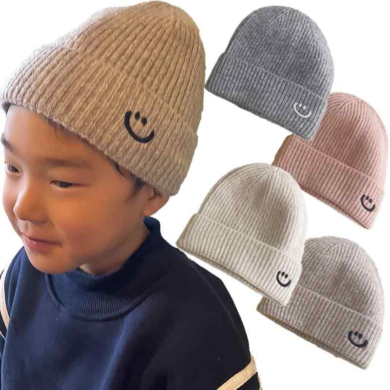 [BabyLips] ニット帽 子供 ニット 帽子 キッズ ビーニー ニットキャップ スマイル刺繍 ストライプ 暖かい 防寒防風 保温 かわいい あったか 女の子 男の子 春 秋 冬 (JP, 数字サイズ, 50.0 cm,)快適な着心地:...