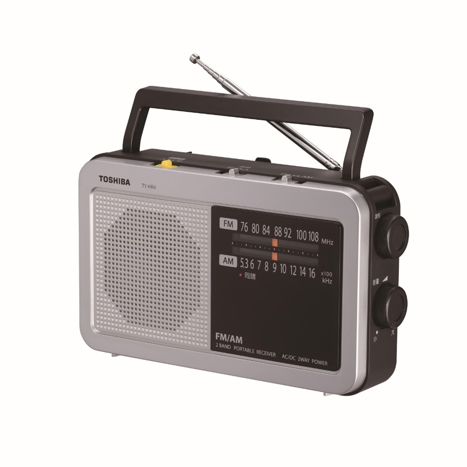 ・対応放送:ワイドFM、AM ・電池持続時間:最大約450時間(東芝アルカリ乾電池使用、内蔵スピーカーAM受信時) ・スピーカー径:9cm ・搭載機能:LEDライト、デジタルチューナー ・電源:2電源対応(電池、家庭用電源)