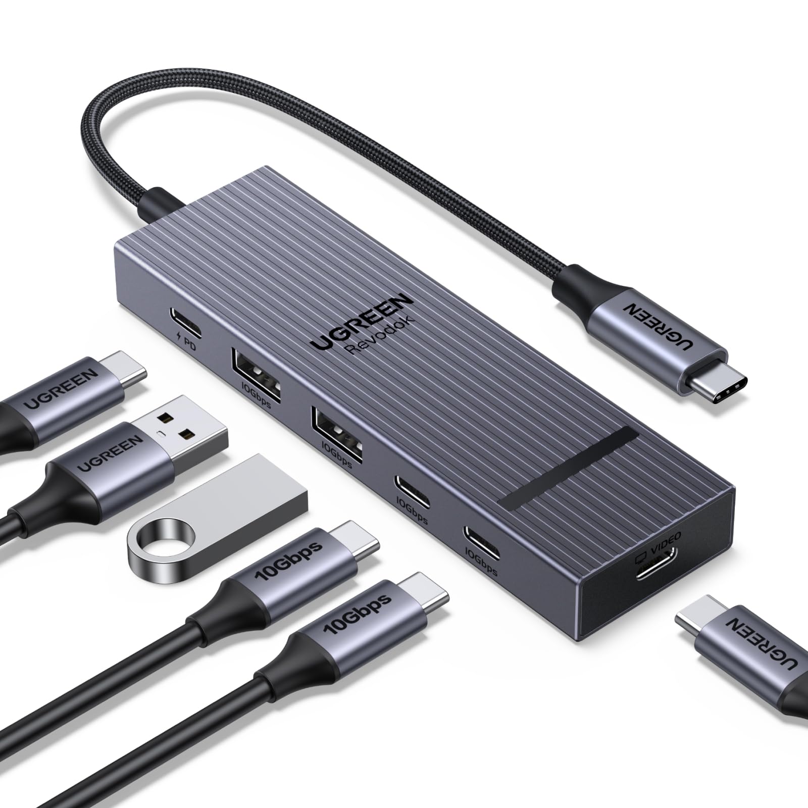 ・ポート構成:USB-A 3.2 Gen2×2、USB-C 3.2 Gen2(データ専用)×2、USB-Cビデオ出力ポート×1、PD入力ポート×1 ・データ転送速度:最大10Gbps ・給電能力:合計2.5A ・映像出力:最大4K@60Hz...