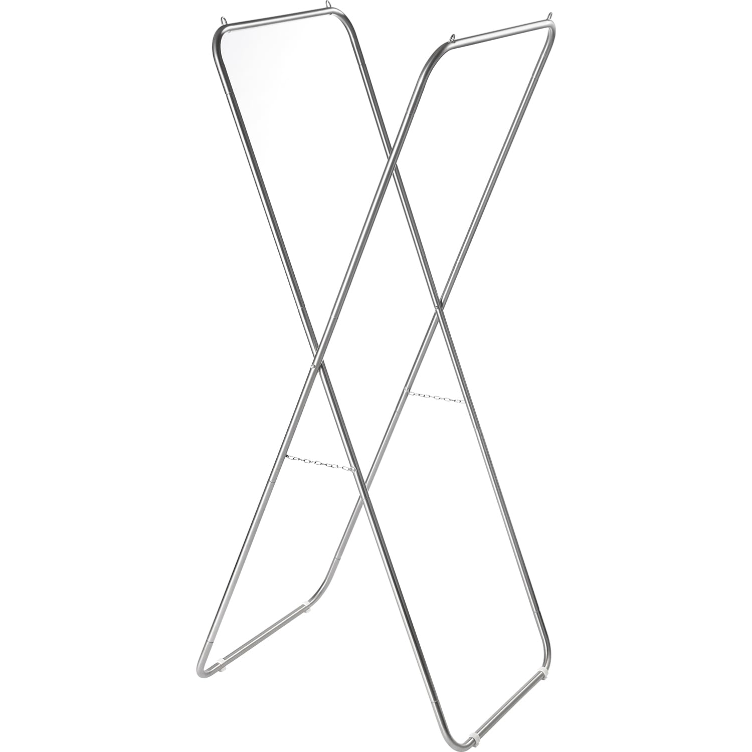・サイズ(使用時):幅50.5×奥行65×高さ130cm ・サイズ(収納時):幅50.5×奥行10×高さ143cm ・重量:約1.2kg ・耐荷重:全体5kg ・素材(金属部):ステンレス鋼 ・素材(脚パーツ):ポリプロピレン