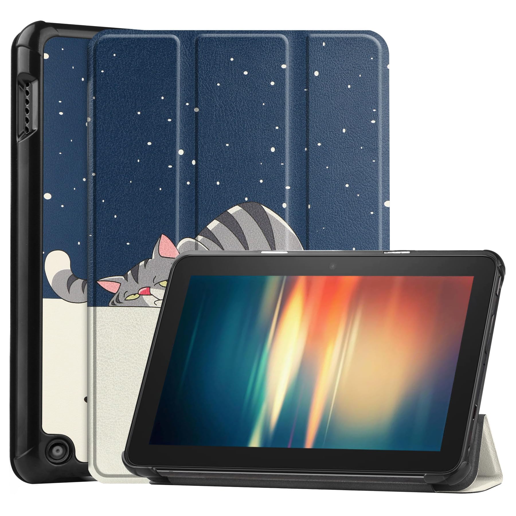 ・対応機種:Fire HD 8 (2024/2020/2022年発売 第12/10世代) ・素材:PC、PU、マイクロファイバー ・機能:三つ折りスタンド機能、角度調整可能、全面保護、耐汚れ、擦り傷防止