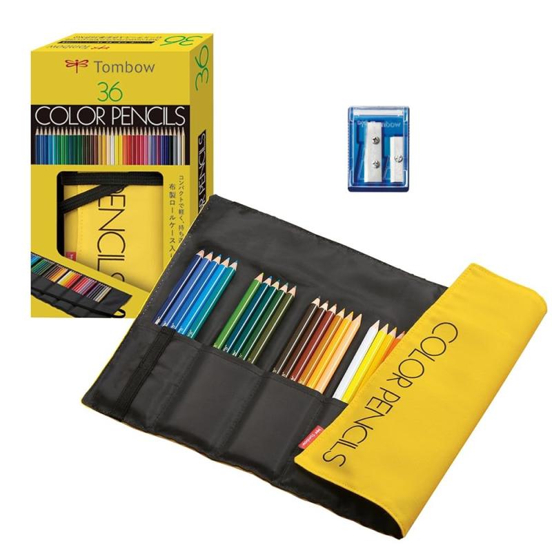トンボ鉛筆 色鉛筆 36色 ロールケース入り (軽くてコンパクト収納) ミニ鉛筆削り付き MJ-CRNQ36CQAAZ黄色い缶ケースが目印の多色色鉛筆セット「NQシリーズ」。1970年代に発売以来、信頼の品質とデザインで大人から子どもまで多...
