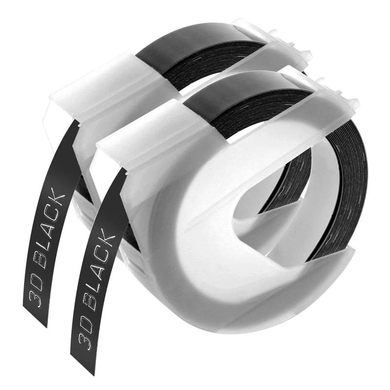 Suminey ダイモ テープ 幅9mm 長さ3m 黒 エンボステープ つやあり ダイモ 3D グロッシーテープ DM0903B dymo tape テープライター テープ 2個入り 互換, のために働くDM20008 DM1595BU D...