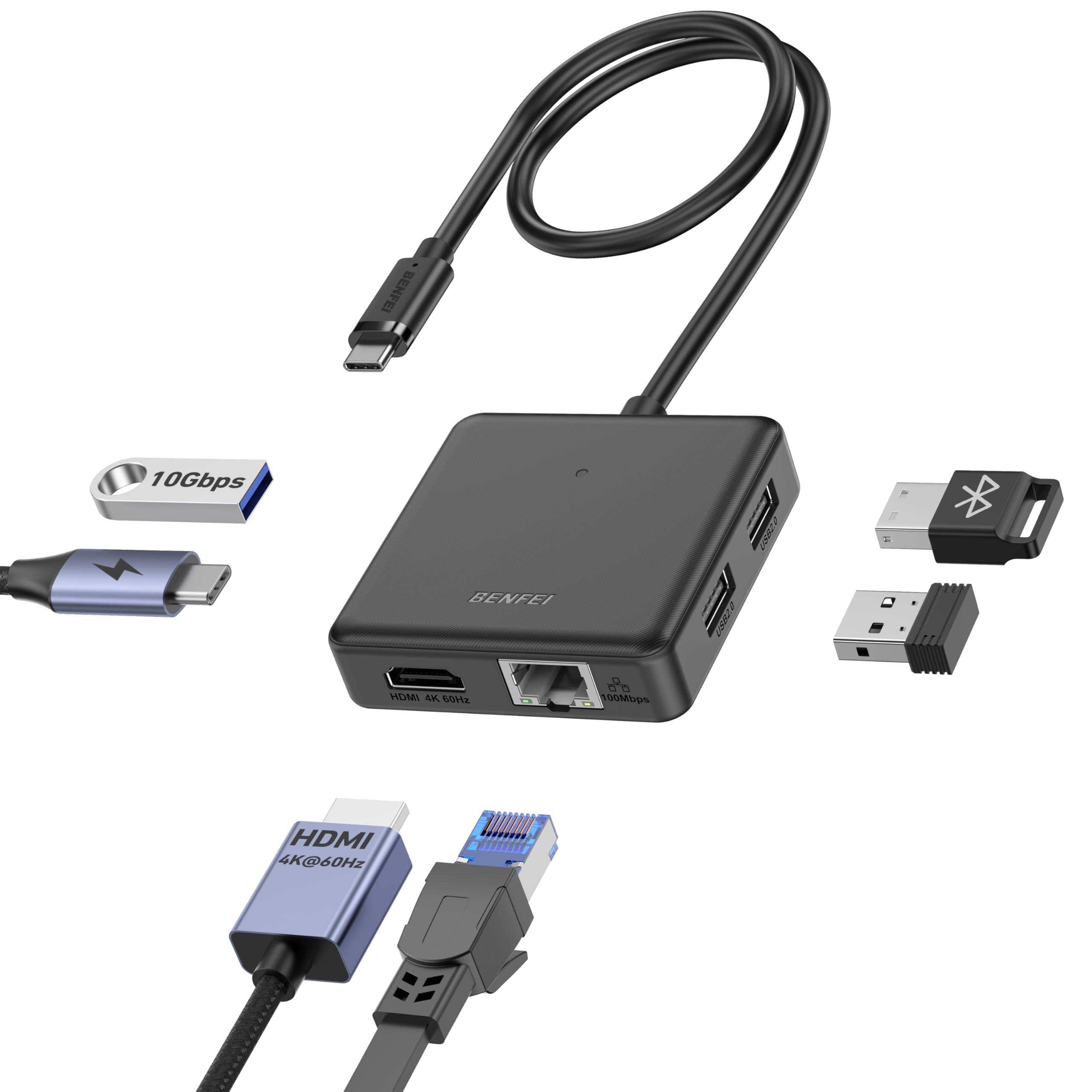 ・ポート構成:HDMI×1、イーサネット(100Mbps)×1、USB-C(100W PD)×1、USB 3.2(10Gbps)×1、USB 2.0×2 ・ケーブル長:20cm ・耐久性:25,000回以上の寿命 ・最大充電出力:最大85W...