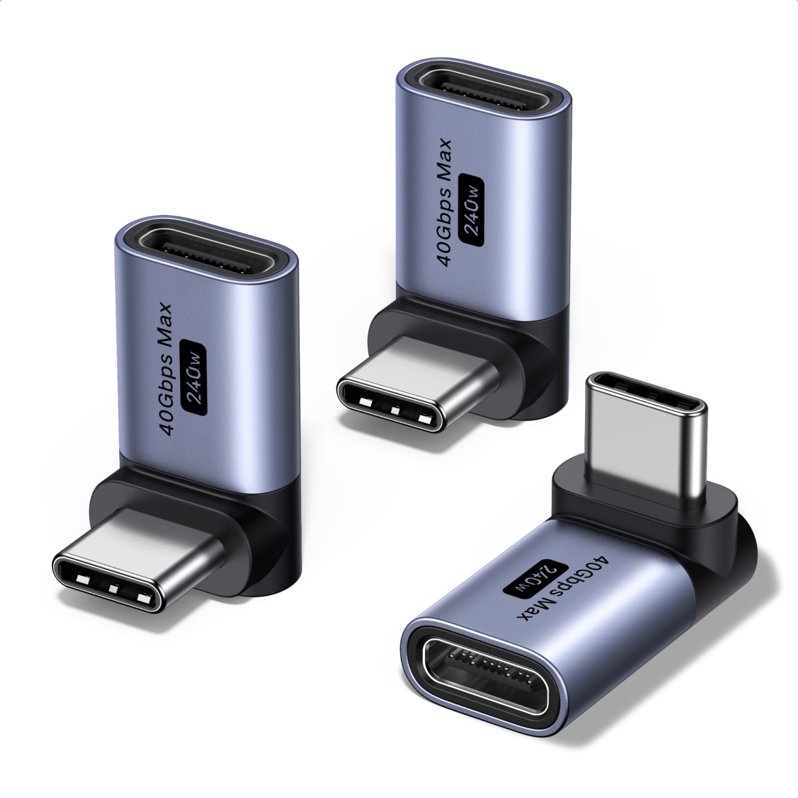・セット内容:3個セット ・形状:90度直角(L型) ・データ転送速度:最大40Gbps (USB 4.0) ・充電性能:最大240W (48V/5A) ・映像出力:最大8K@60Hz ・機能:OTG対応 ・素材:アルミニウム合金