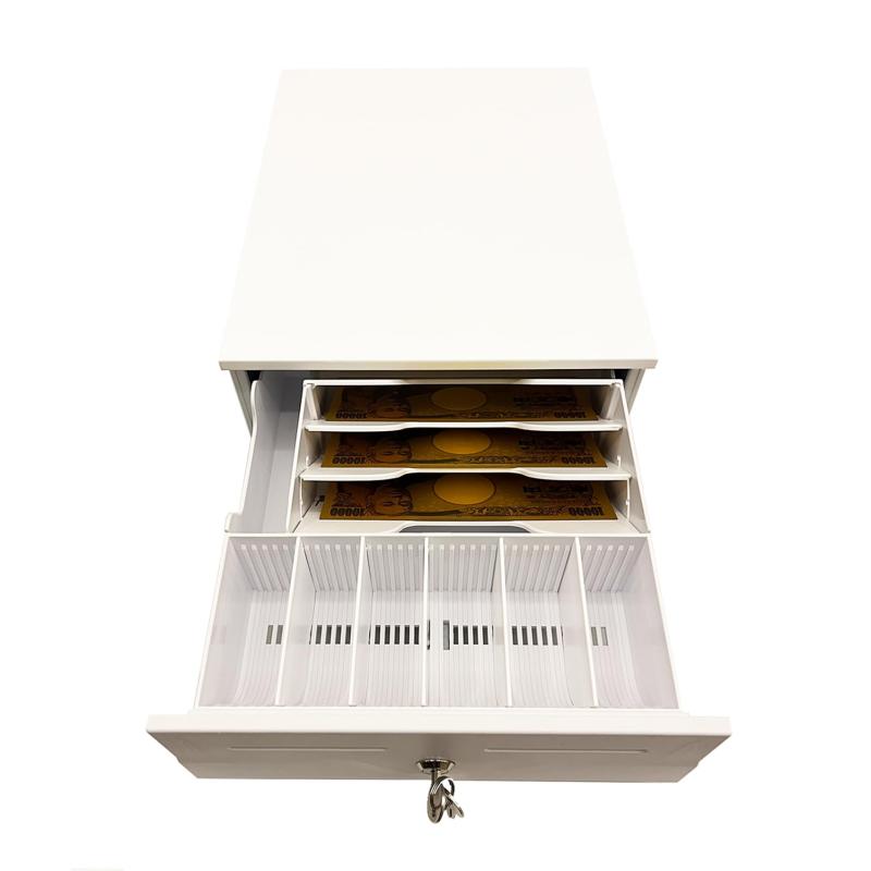 NUSRATS キャッシュドロア 小型 手動式 キャッシュドロアー 紙幣3種・硬貨6種【幅245 x 奥行320 x 高さ90/98mm】黒 ブラック【手動 キャッシュドロア】鍵を回すとオープンする手動式、電気的な接続の必要がなく、システム...