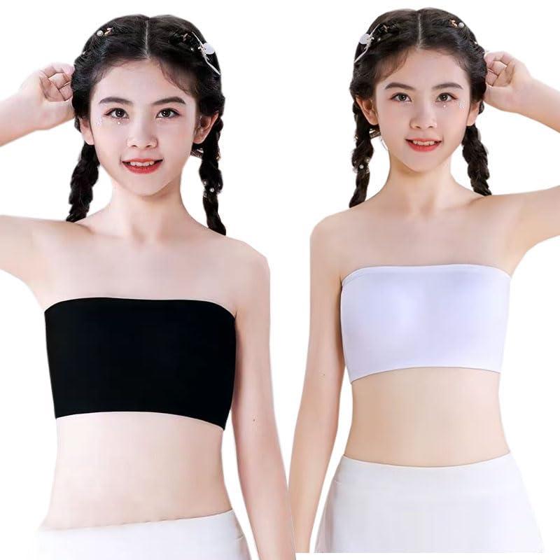 [Lettyhe] チューブトップ キッズ ストラップ キッズ ジュニア カップ付き ダンス ブラ 透明ストラップ ノンワイヤー ベアトップ 子供 ベリーダンス インナー 下着 子供向け ブラジャーサイズ参考：S：70A,お勧め身長130-...