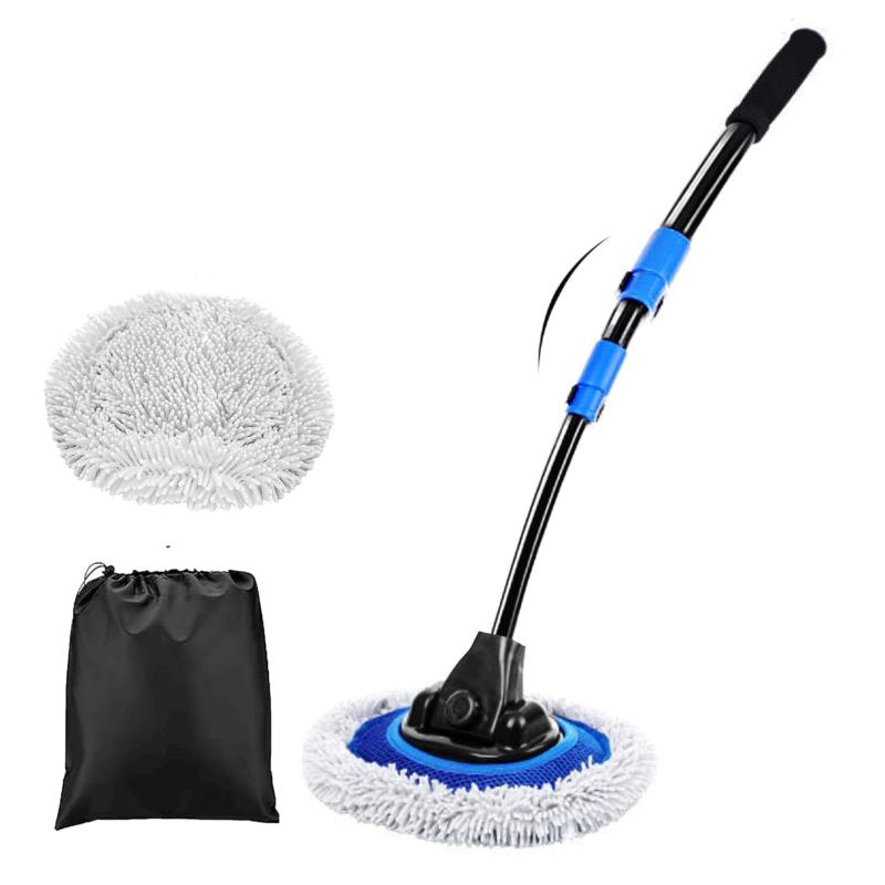 BLUESEATEC【2024新型モデル】15°曲げ 洗車ブラシ 洗車モップ 112cm伸縮可能 洗車モップ ボディ用 洗車用品 伸縮柄付き 3段階調整 柔らかい超極細繊維 乾湿両用 傷防止 吸水 車内 外壁掃除 タ