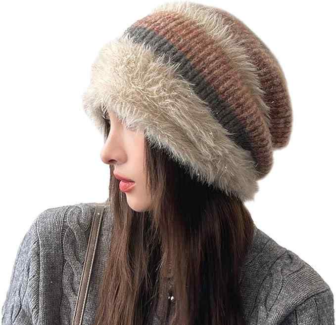 [LeafIn] ニット帽 帽子 レディース ニットキャップ 暖かい 防寒 保温 アウトドア 冬 ビーニー 秋 防風 防寒帽子 柔らかい ケア帽子 レディースニット帽子 小顔効果 ストレッチ性 通学 通勤 リ【サイズ】頭囲約55-60cm、...