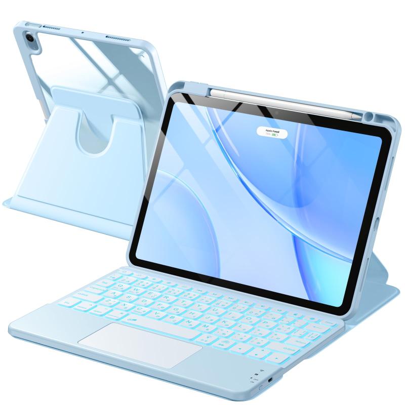 HETHOT iPad キーボード付きケース - iPad Air 11インチ (M3/M2)、第5世代、第4世代 対応 JIS日本語配列 360 度回転 軽量・全面保護 防汚材質 静音キー7 色レインボーバックライト 2台のiOSデバイス...