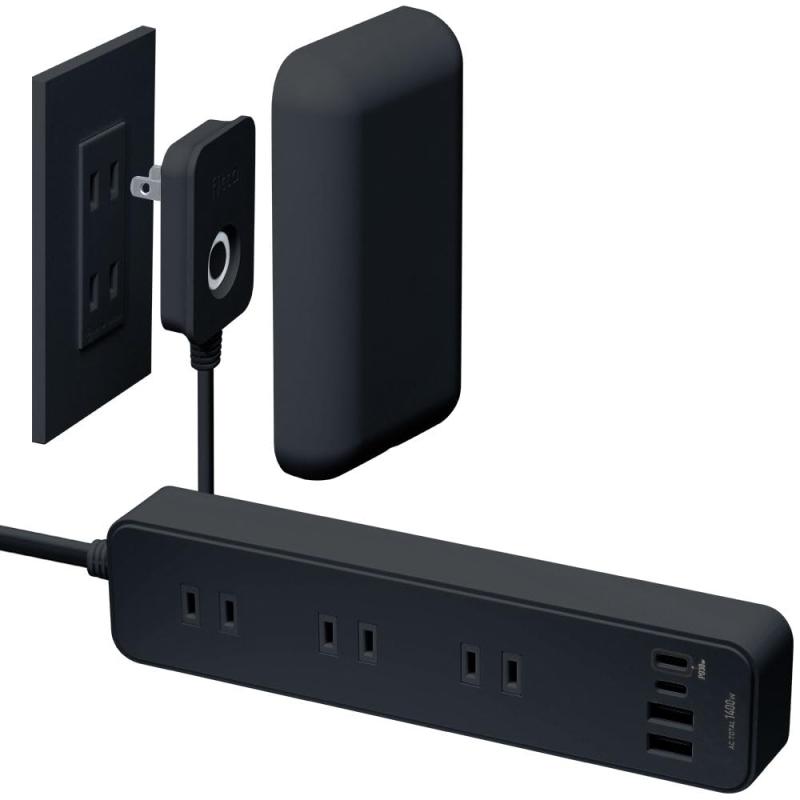 fitta USBタップ 電源タップ (ブラック) [ USB PD 最大 30W (USB-C ✕2 USB-A ✕2) ] AC差込口 3個口 コンセントカバー ほこりシャッター コンセント タップ コンセントガード おしゃれ 壁に溶け...