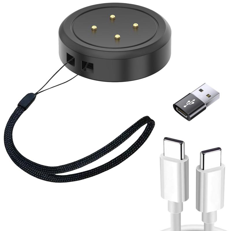 YEZHU for Google Pixel Watch 2/3 、Fitbit Sense 1/2、Versa 3/4 用 充電変換アダプタ 充電ケーブル セット (1mケーブル+USBからType-Cへのコンバーター付属) 磁気吸着 急...