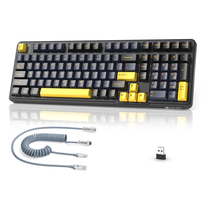 MAMBASNAKE × ATTACK SHARK X98 ゲーミングキーボード 102キー 3モード接続（Bluetooth/2.4G/有線）メカニカルキーボードワイヤレス ガスケット構造 5層消音設計 カスタムリニアブルーベリー軸 熱交換可