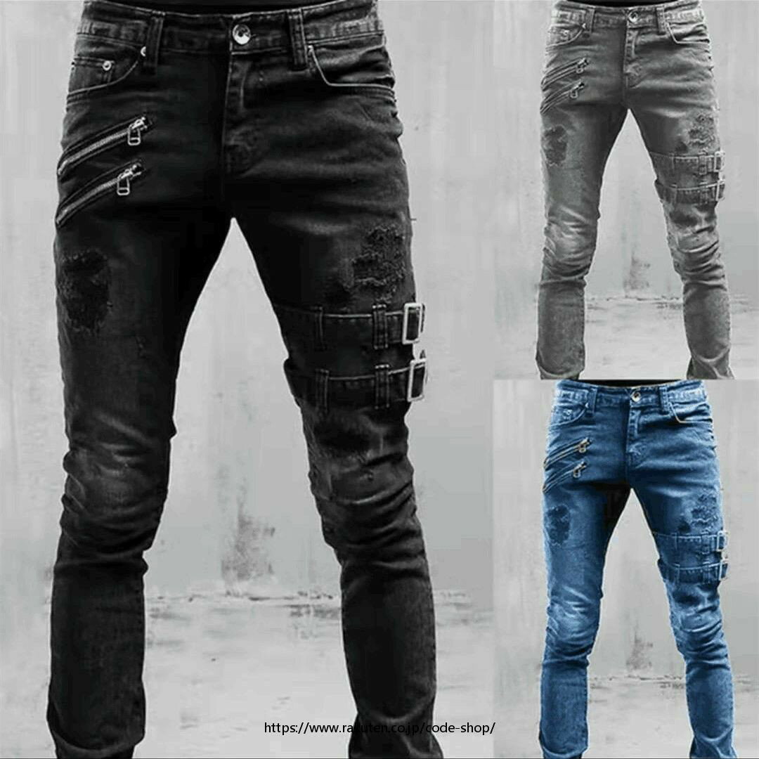 商品詳細データ 素材 綿80% ポリエステル19% ポリウレタン1% サイズ S M L XL XXL XXXL カラー ダークブルー　ライトブルー　ブラック 　ブルー グレーダメージジーンズ メンズ 大きいサイズ メージデニム ストレッチ...