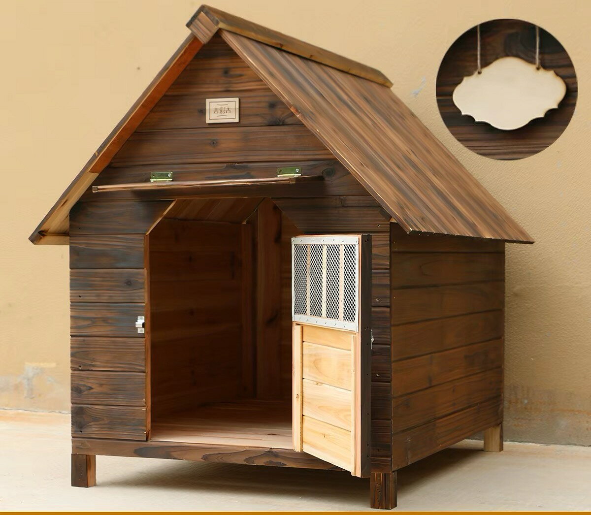 【通気性抜群】犬小屋は通気孔があり、空気の循環を促進でき、湿気がこもりにくくなっています。四季通用の犬小屋です。【商品仕様】；設計1=ドア＋片窓付き、設計2=ドア+窓*2、設計3=ドア+窓なし、設計4=ドアなし+窓なし、設計5=ドアなし＋片...