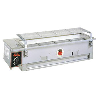 ガスで火起し、炭で焼物 【外形寸法】間口900mm×奥行330mm×高さ240(+60)mm 【焼面寸法】間口715mm×奥行165mm 【串受幅】2段階(80mm又は100mm) 【ガス消費量】3.60kW 【ガス接続口】直径9.5mm ...