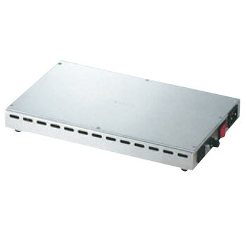お料理をさまさず温かさをお客様にサービス 【外寸】350mm×210mm×H46mm 【電源単相】100V 【消費電力】150W ●用途に合わせて無段階に温度が調節できます。 ●4台まで連結できます。 ●サーモスタット付、マグネットプラグ使用