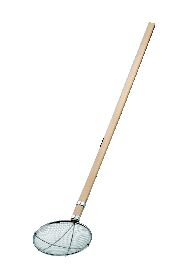 商品名 TSステンレス 木柄 給食用すくい網 丸型24cm 荒目 6.5メッシュ サイズ:φ240mm×H30mm×柄長1,000mm　