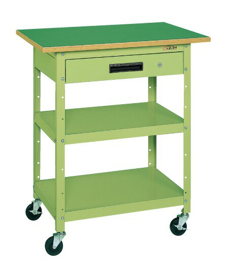 ※こちらの商品はメーカー直送のため代金引換はできません。 支柱突合せ方式の一人用作業台 外寸：W750×D500×H860mm カラー：サカエグリーン 質量：21kg 天板サイズ：750×500×21mm 天板材質：サカエリューム天板 天板...