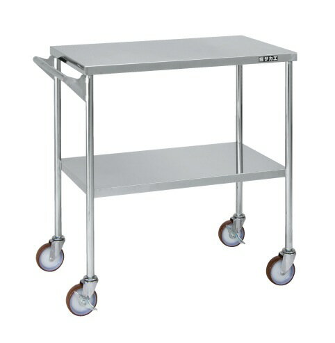 ※こちらの商品はメーカー直送のため代金引換はできません。 拭取りやすいコーナー形状 外寸：W750×D450×H815mm 質量：10kg 材質：SUS304：BA仕上げ(支柱／棚板：SUS304) キャスター：100φスチール金具 JAN...