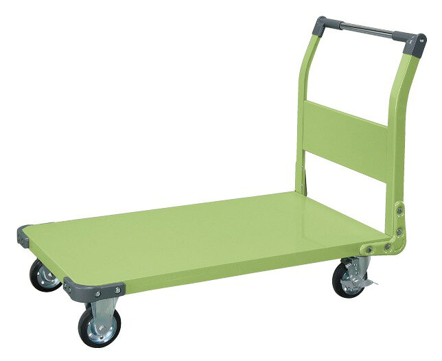 ※こちらの商品はメーカー直送のため代金引換はできません。 粉体塗装のため荷台面に傷が付きにくい台車です。 外寸：W1105×D630×H876mm カラー：サカエグリーン 質量：41kg キャスター：125φゴム車 荷台有効寸法：W1050...