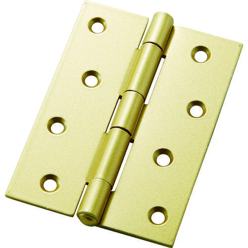 【特長】■1袋に蝶番2枚・取付用ビスがセットになった使い切りタイプのカラー蝶番です。【仕様】■全長(mm)：100■幅(mm)：72.5■厚さ(mm)：1.8■ねじ穴数：8■穴径(mm)：5.4■取付用ビス入数：16■色：ゴールド【材質・仕...