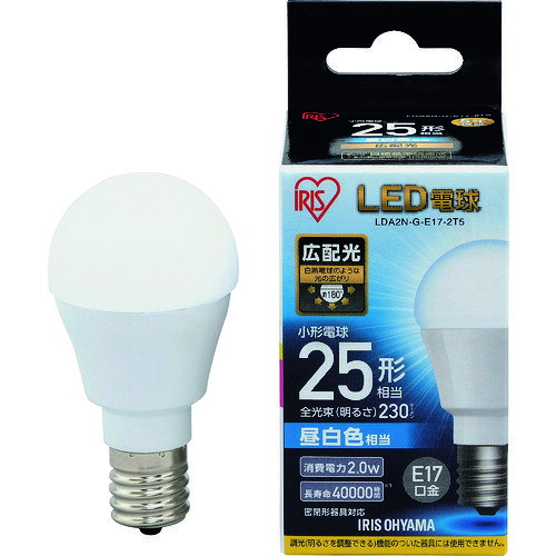 【特長】■トイレや廊下などに最適なLED小形電球です。■口金サイズがE17口金なので、照明器具を替えることなくご使用いただけます。■密閉形器具にご使用可能です。【仕様】■明るさ(lm)：230■光源色：昼白色相当■外径(mm)：38■全長(...