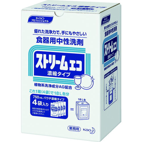 【特長】■植物性洗浄成分AG配合です。泡切れがよく、手に優しい使いきりで簡単に希釈できます。【仕様】■容量(ml)：750×4袋■標準希釈倍率：水10Lに対して6倍希釈液約15ml■高さ×幅×奥行：260×150×70mm【材質・仕上】■液...