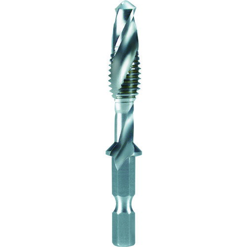 【特長】■六角軸シャンク仕様で、コードレスドライバーに装着可能です。■鉄板等の下穴開け作業とネジ切り作業をドリルを交換せずに行うことができます。【用途】■穴あけ、ネジ山の形成・修正に。■被削材：鉄、アルミ、銅。【仕様】■精度：6H■呼び寸法...