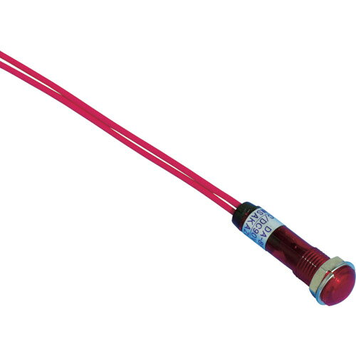 【特長】■抵抗器内蔵の高輝度LED表示灯です。■AC/DC100V用電源にダイレクトに接続出来ます。■長さ200mmのリード線付です。【用途】■通電表示や警告表示などに。【仕様】■レンズ色：赤■発光色：赤■定格電圧(V)：AC/DC200(...