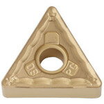 【特長】■耐高温変形性の高い特殊母材と界面を強化した高硬度強靭被膜により、耐摩耗性・安定性向上を実現します。■鋼の軽断続加工に最適です。【用途】■旋削加工用。■被削材：鋼。【仕様】■被膜構成：微細柱状TiCN+Al2O3+TiN■呈色：金色...