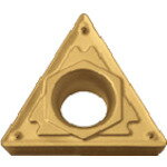 【特長】■耐高温変形性の高い特殊母材と耐摩耗性に優れた圧膜強靭コーティングで鋼の高速・高能率加工に対応可能です。【用途】■旋削加工用。■被削材：鋼。【仕様】■被膜構成：微細柱状TiCN+Al2O3+TiN■呈色：金色■HQブレーカ：仕上げ〜...