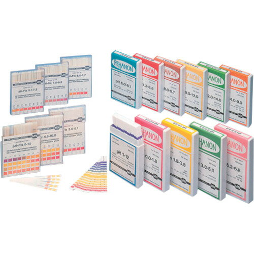 【特長】■1枚のテスト紙に5〜12段階のカラースケール目盛とpH測定部（中央無印）とを一体化させてあり、速く正確な測定ができます。■各カラースケール間には疎水性をもたせてありますので、スケール間の差もはっきりします。■有害なテスト液の場合で...