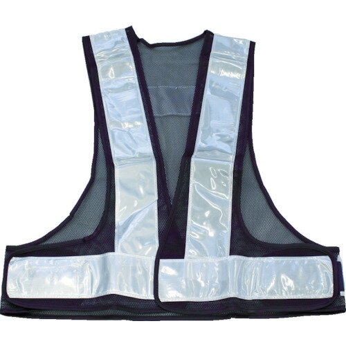 【特長】■マジック式のテープにて胴回りのサイズ調整が可能です。■高視認な70mm幅の反射材付です。■メッシュ部は破れにくいラッセル構造です。【用途】■交通整理。■工事・建築現場。■鉄道保線区作業。【仕様】■色：紺/シルバー反射■着丈(cm)...
