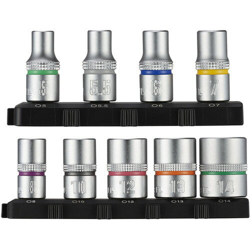 【特長】■全長25mm■指先で回せるローレット■サイズがわかるカラーコード■連結ホルダー(サイズ表示付き)【用途】■各種ボルト・ナット締め緩め作業に【仕様】■シャンク径(mm)：6.35■先端マグネット：なし■交換用ソケットセット9個組【材...