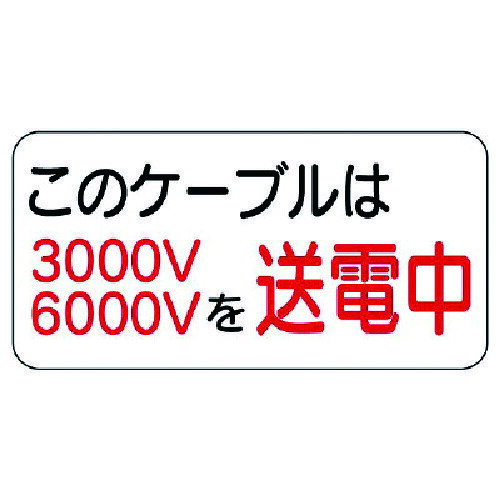 【特長】■電気工事に伴う注意喚起用標識です。【用途】■電気工事、電力施設での注意喚起表示に。【仕様】■表示内容：このケーブルは3000V/6000Vを送電中■縦(mm)：150■横(mm)：300■厚さ(mm)：1■摘要：穴4スミ■取付穴：...