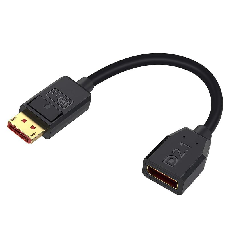DisplayPort 2.1延長ケーブル短い、ショートアップアングルディスプレイポートオスメス延長ケーブル [16K@30Hz、8K@120Hz、4K@240Hz] デュアルモニター、RTX 5090/4090、240Hzゲーミング6イン...