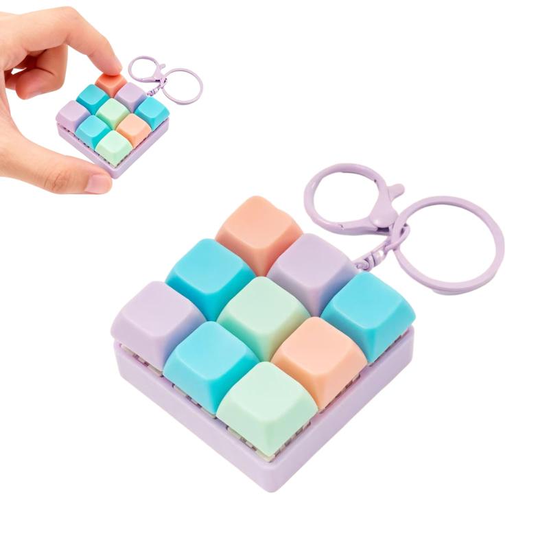 フィジェットトイ ストレス解消 キーホルダー 9キー キーボード型 減圧おもちゃ メカニカルキーボード キースイッチテスター マカロンカラー 携帯用 大人 おもちゃ オフィス 暇つぶし グッ1、かわいいマカロンカラーのストレス解消キーホルダ...