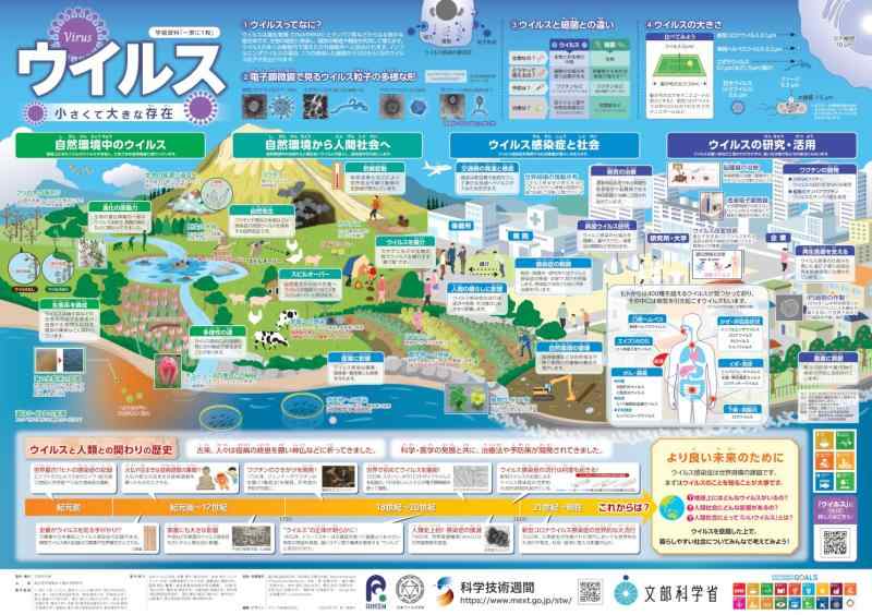 文部科学省「一家に1枚」ポスター『ウイルス』理化学研究所監修 A2判商品サイズ：A2判（420mm×594mm）ポスターはA4サイズに折りたたんだ状態でのお届けとなります。