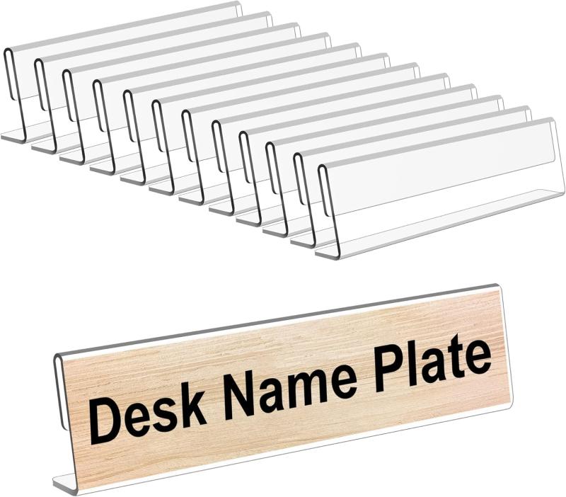ネームプレート 卓上 アクリル製 12個セット 会議用 ネームプレート カードスタンド L型 名札 立て 名札スタンド 値札 ネームカード 席札 名札 スタンド 名前プレート 飲食店 オフィス ビジ高品質な透明アクリル素材この卓上名札は、優...
