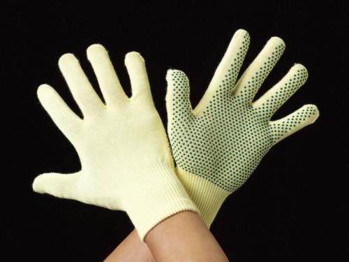 仕様：●サイズ…Mサイズ●全長…約215mm●厚み…1.5mm●掌周り…198mm●中指長さ…73mm●ゲージ…13ゲージ（1インチ×1インチに13目編目がある意味です。）●カラー…本体：黄色裾：黄色●材質…表地：ケブラー100％、裏地：撚...