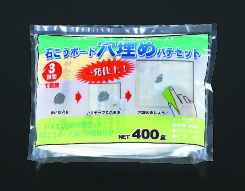 仕様：●メーカー:家庭化学工業●型番:石こうボード穴埋めパテセット●内容量:400g●カラー:ホワイト●使用温度範囲:約5~30°C●:粉体:400gアミテープ:3mヘラ×1個●今まで補修困難だった石膏ボードの穴の補修に●完全硬化時間は約3...