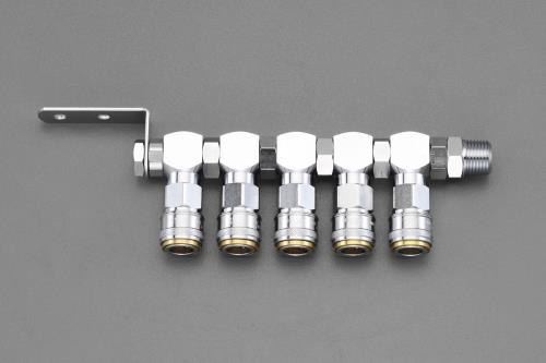 仕様：●材質:鋼鉄・真鍮●使用圧力:1.0MPa●取出:ソケット●取入:R(PT)1/2”●プラグをソケットに押し込むだけで簡単に接続できます。●スイベル式●分岐:5連●機構:自在商品画像に関する注意事項：●画像に数字等の情報が入っている場...