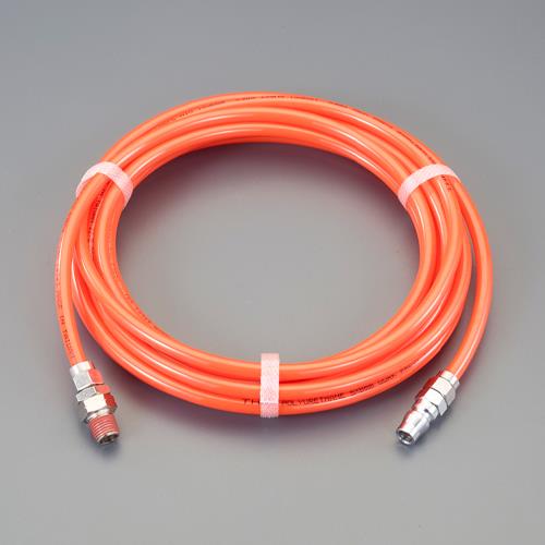 仕様：●内径×外径:5×8mm●全長:20m●材質:ウレタン樹脂●取付ねじ:R1/4”●使用圧力:1.0MPa●プラグ付●ホースがよじれにくいスイベル金具付商品画像に関する注意事項：●画像はEA125CH-105です。●画像に数字等の情報が...