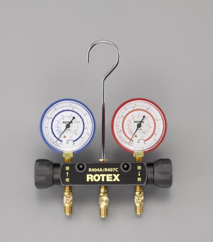 仕様：●メーカー:ロテックス(ROTEX)●型番:RP724●圧力範囲(MPa):連成計:-0.1~2.5圧力計:-0.1~3.5●接続ポート径:UNF7/16-20(1/4”フレア)●ゲージ径:φ68mm●グリップ:ゴム製●ゼロ調整ねじ付...