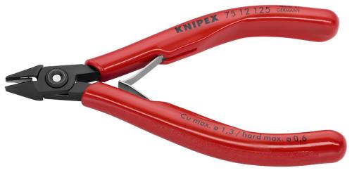 仕様：●メーカー:KNIPEX(クニペックス)●型番:7512125●テーパー●全長:125mm●ハンドル:プラスチックスリーブ●仕上げ:磨き●ワイヤーホールド付●切断能力:軟線:φ0.2~1.3mm、中硬線:φ1.0mm、硬線:φ0.6m...