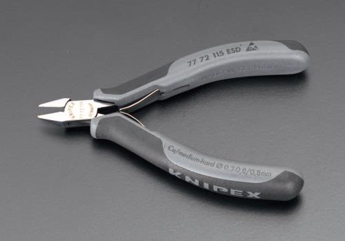 仕様：●メーカー:KNIPEX(クニペックス)●型番:7772115ESD●表面抵抗:1×10^5~1×10^12Ω●全長:115mm●刃硬度:HRC60●ハンドル:コンフォート(ESD)●仕上げ:高級磨き●切断能力:軟線:φ0.3~0.8...