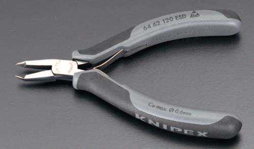 仕様：●メーカー:KNIPEX(クニペックス)●型番:6462120ESD●チップカッター●全長:120mm●ハンドル:コンフォート(ESD)●仕上げ:高級磨き●表面抵抗:1×10^5~1×10^12Ω●硬度:HRC56●刃幅:5mm●斜刃...