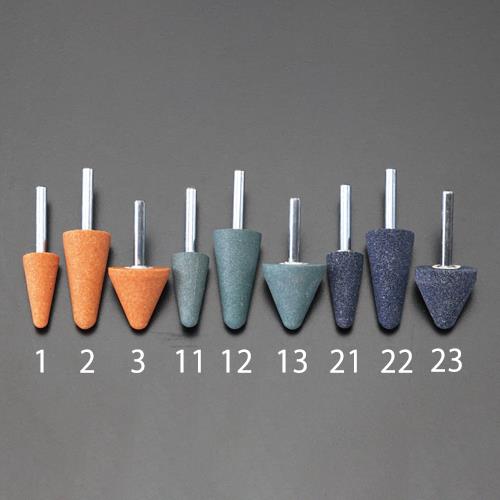 仕様：●入数:1本●直径×幅:32×32mm●最大回転数:19,600rpm●粒度:#120●色:緑(GC)●軸径:6.0mm●軸長:35mm●先端角:47°●結合度:H●使用上の注意:・グラインダーの回転数が軸付砥石の最大回転数を超えない...